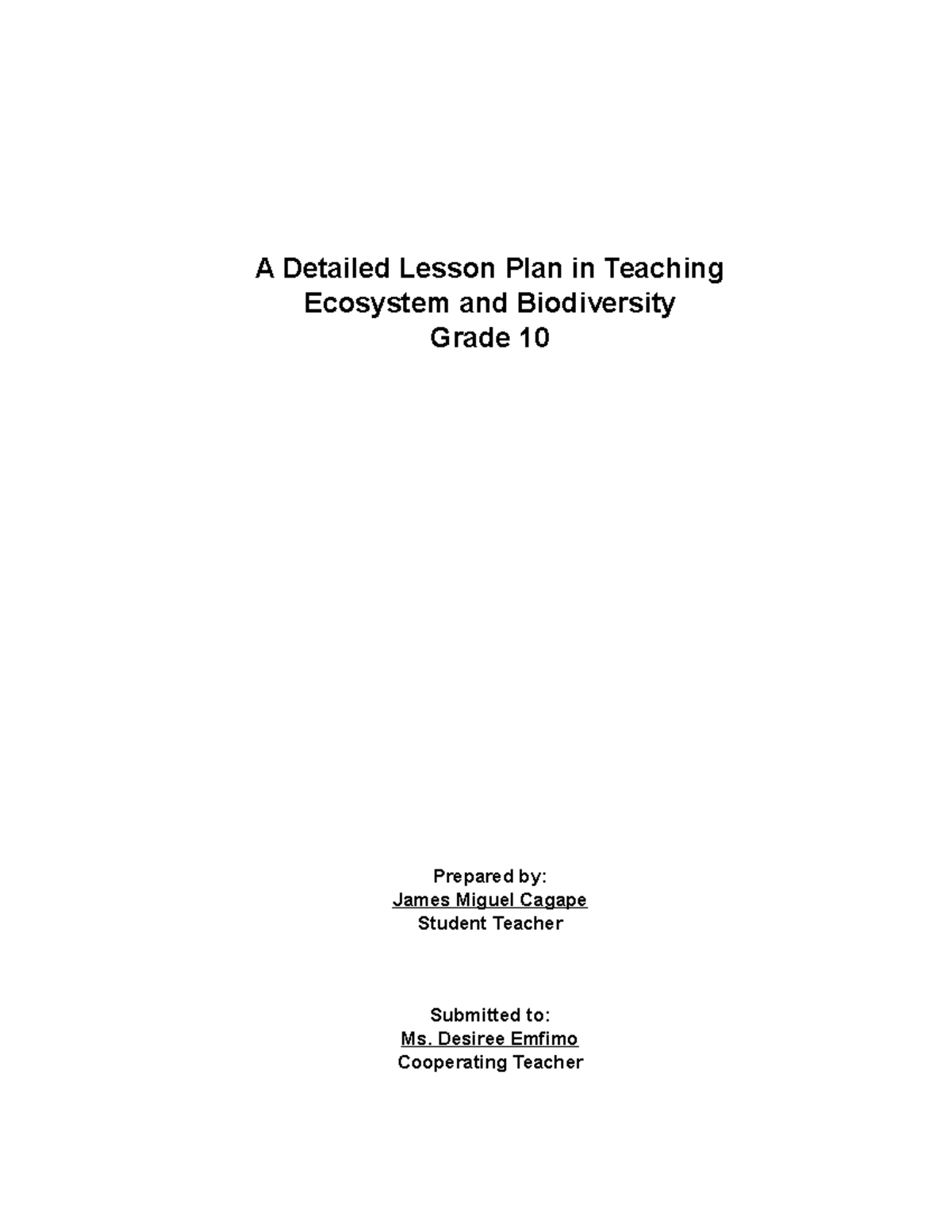 Ecosystem AND Biodiversity. Lessonplan. Science 10 - A Detailed Lesson ...