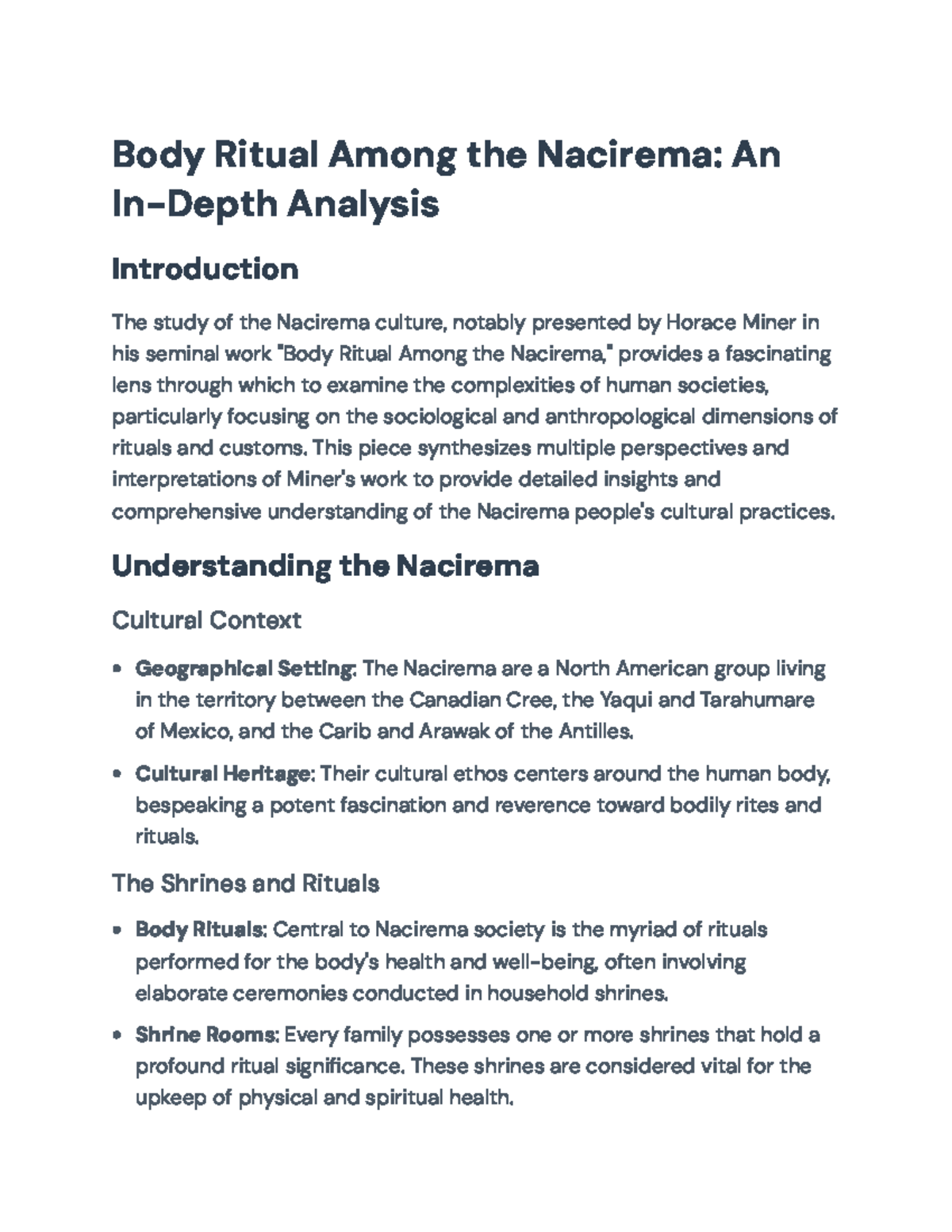 Analysis of Body Rituals in Nacirema Culture: Insights and ...
