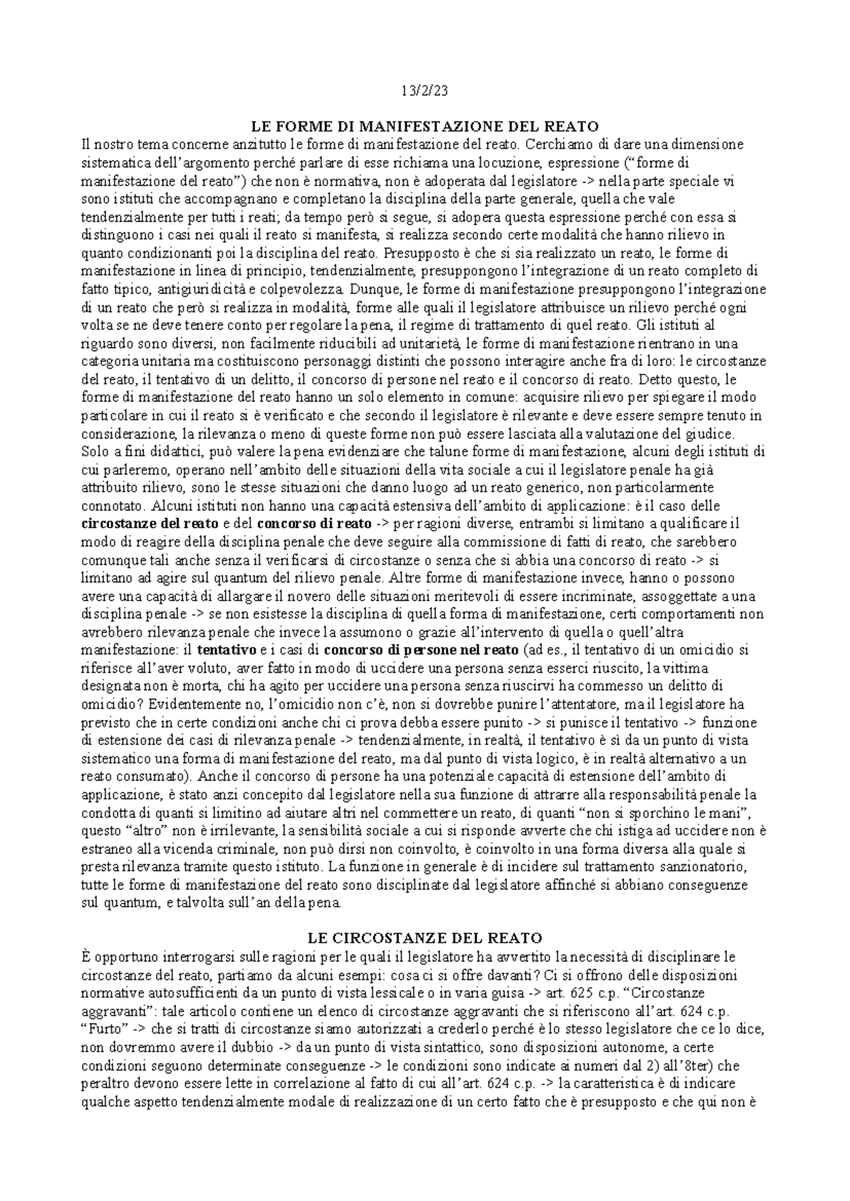 Diritto Penale II - Le Forme di Manifestazione del Reato: Appunti di ...