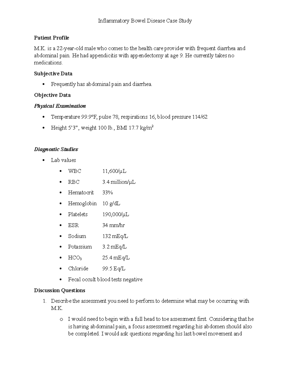 IBD Case Study: M.K.'s Presentation, Diagnosis, and Treatment Protocols ...