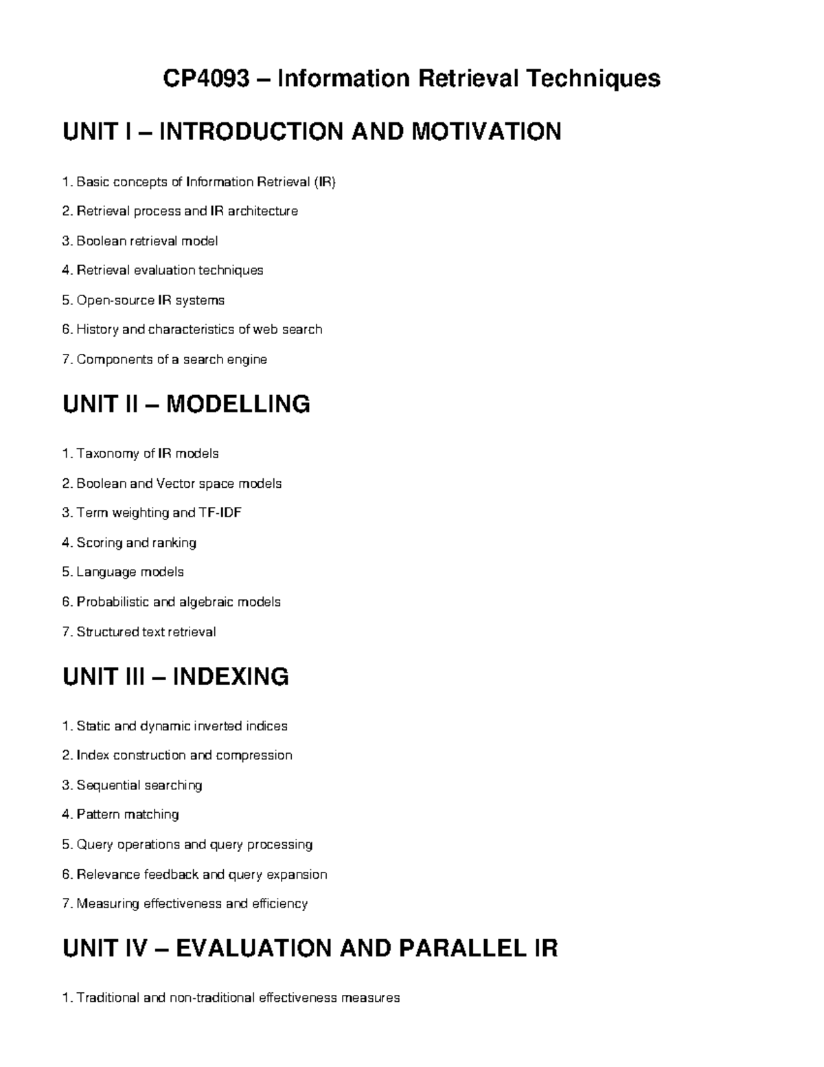 CP4093 Information Retrieval Techniques: Comprehensive Notes - Studocu