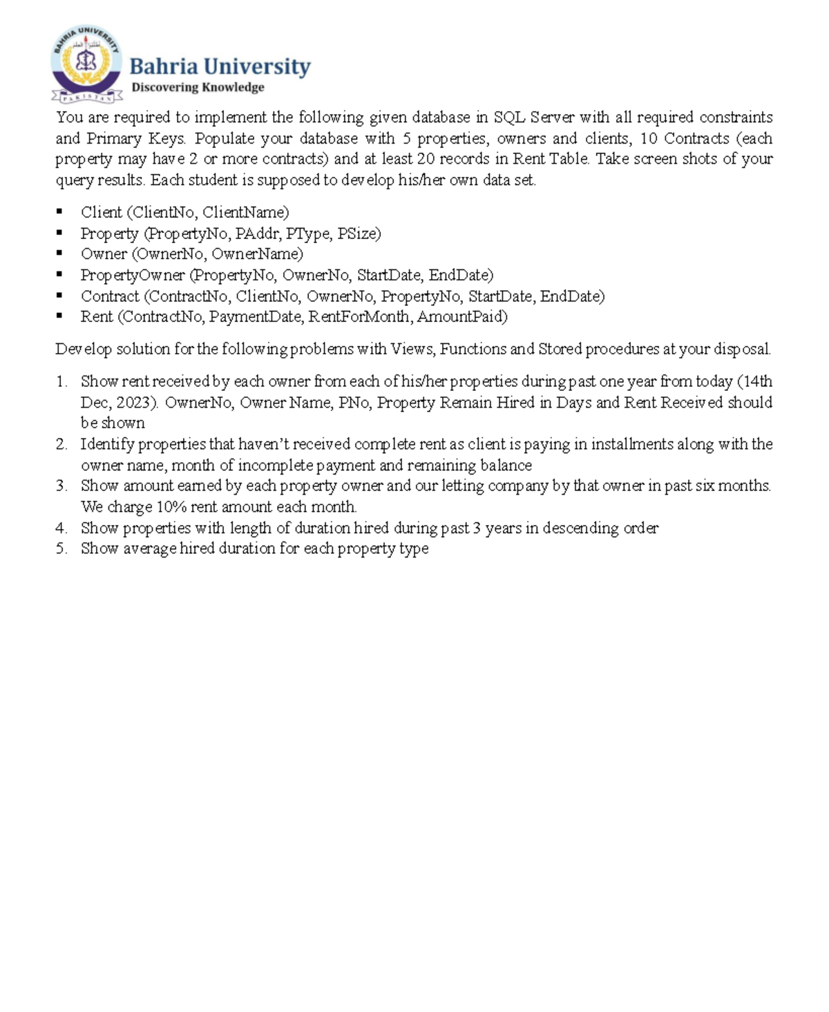 DBMS Assignment 2: SQL Server Implementation & Query Solutions - Studocu