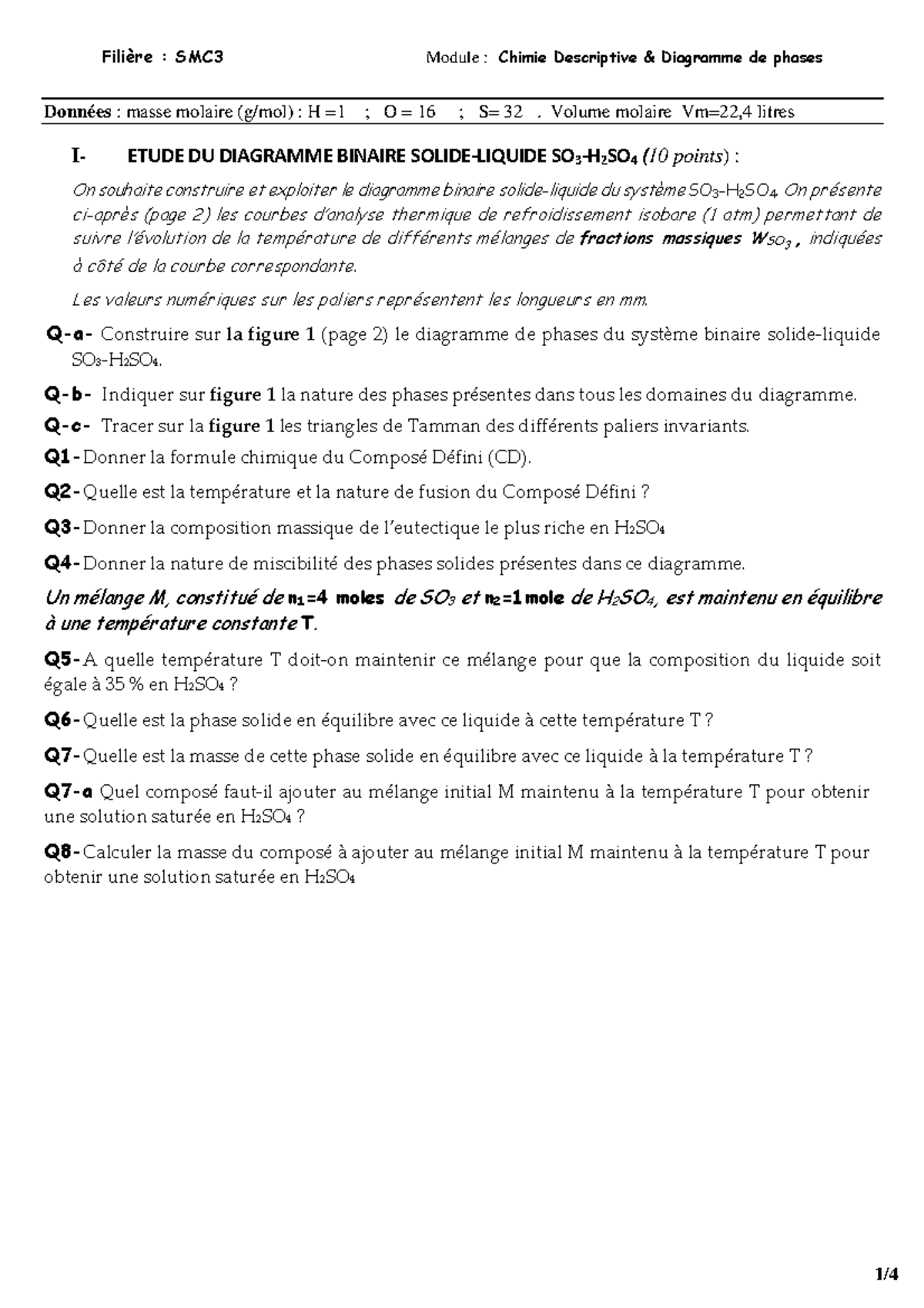 Examen 4 Corrigé SMC3 : Chimie Descriptive & Diagramme de Phases - Studocu