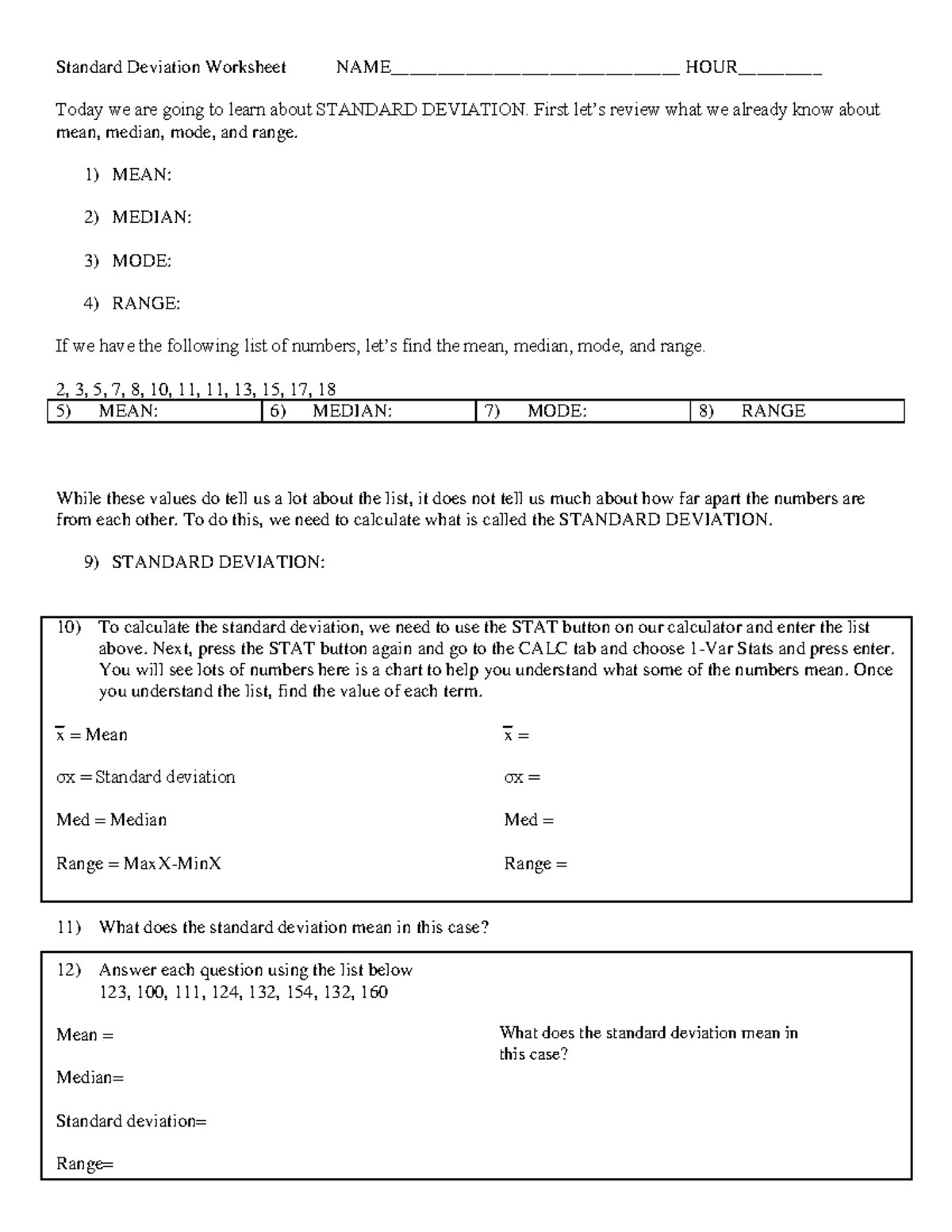 Standard Deviation Worksheet: Understanding Key Concepts and ...