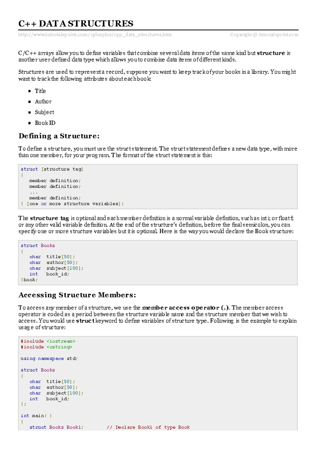 Cpp data structures - Object oriented programming - tuto rialspo int m ...
