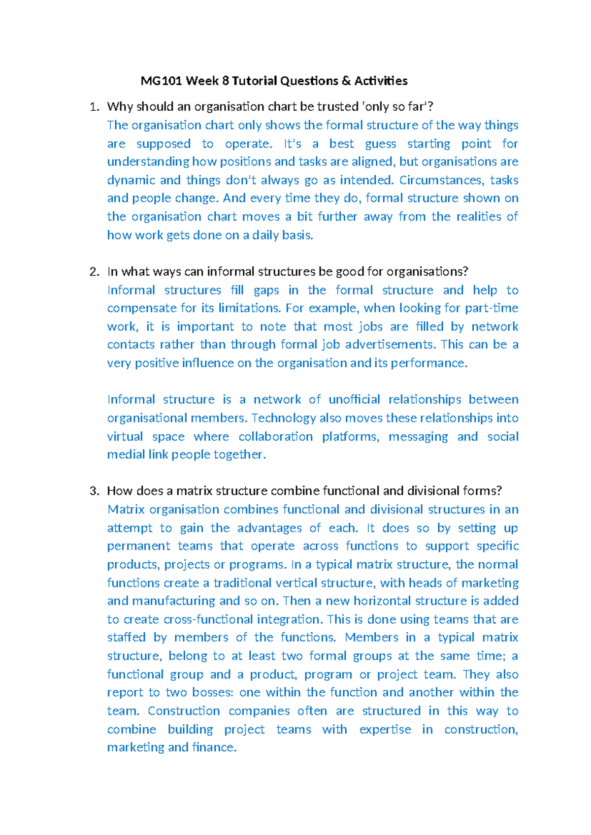 Week 8 Tutorial Solutions - MG101 Week 8 Tutorial Questions ...