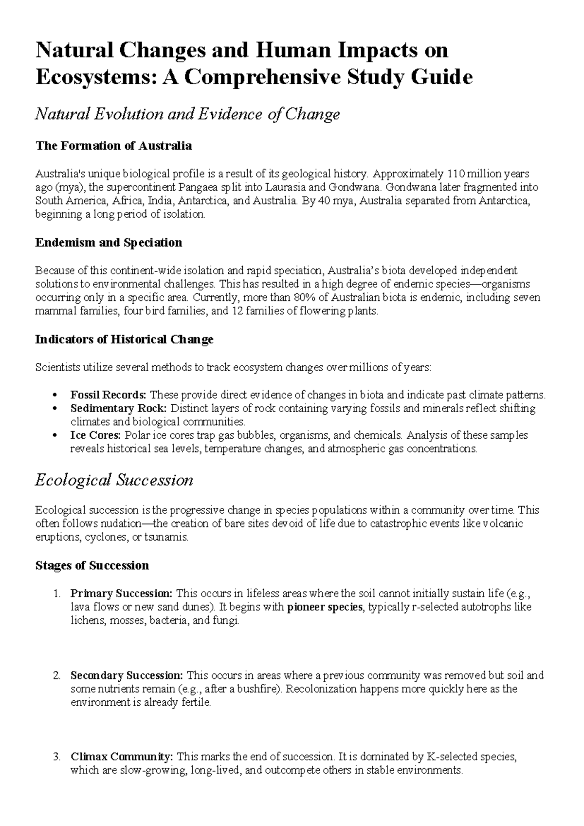 Natural Changes & Human Impacts on Ecosystems: Study Guide - Studocu
