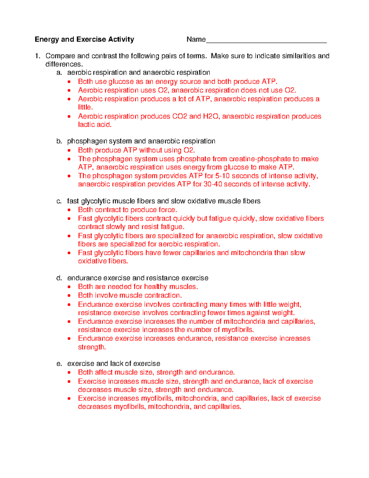 Energy and Exercise Activity Comparison: Key Concepts & Effects - Studocu
