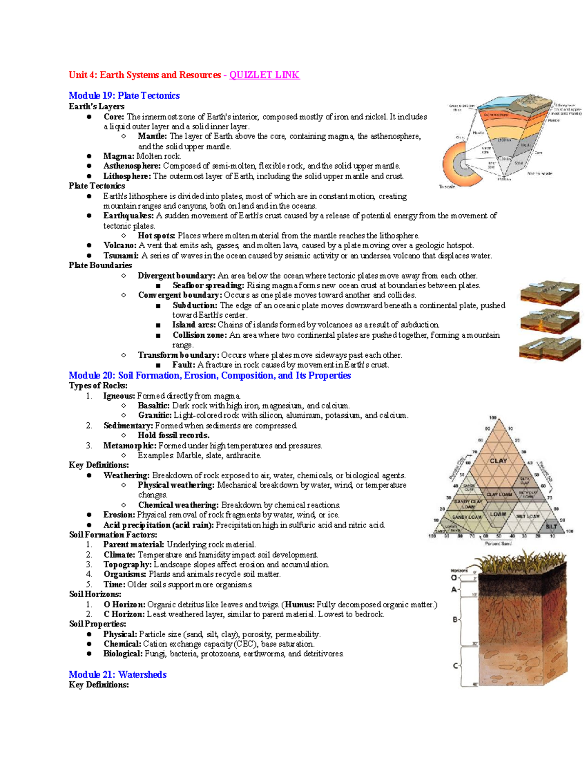 APES Unit 4 Study Guide: Earth Systems, Plate Tectonics & Soil - Studocu