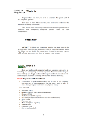 Grade-10-TLE-CSS-ICT 2021-2022 - COMPUTER SYSTEMS SERVICING – ICT NC II LEARNING ACTIVITY SHEET ...