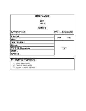 [Solved] Lesson plan mathematics grade 6 term 3 - BED[ISP] (02607 ...