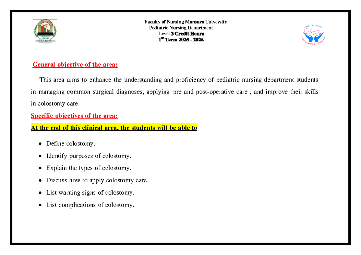 Pediatric Nursing Work Plan: Surgical Care Objectives - Studocu