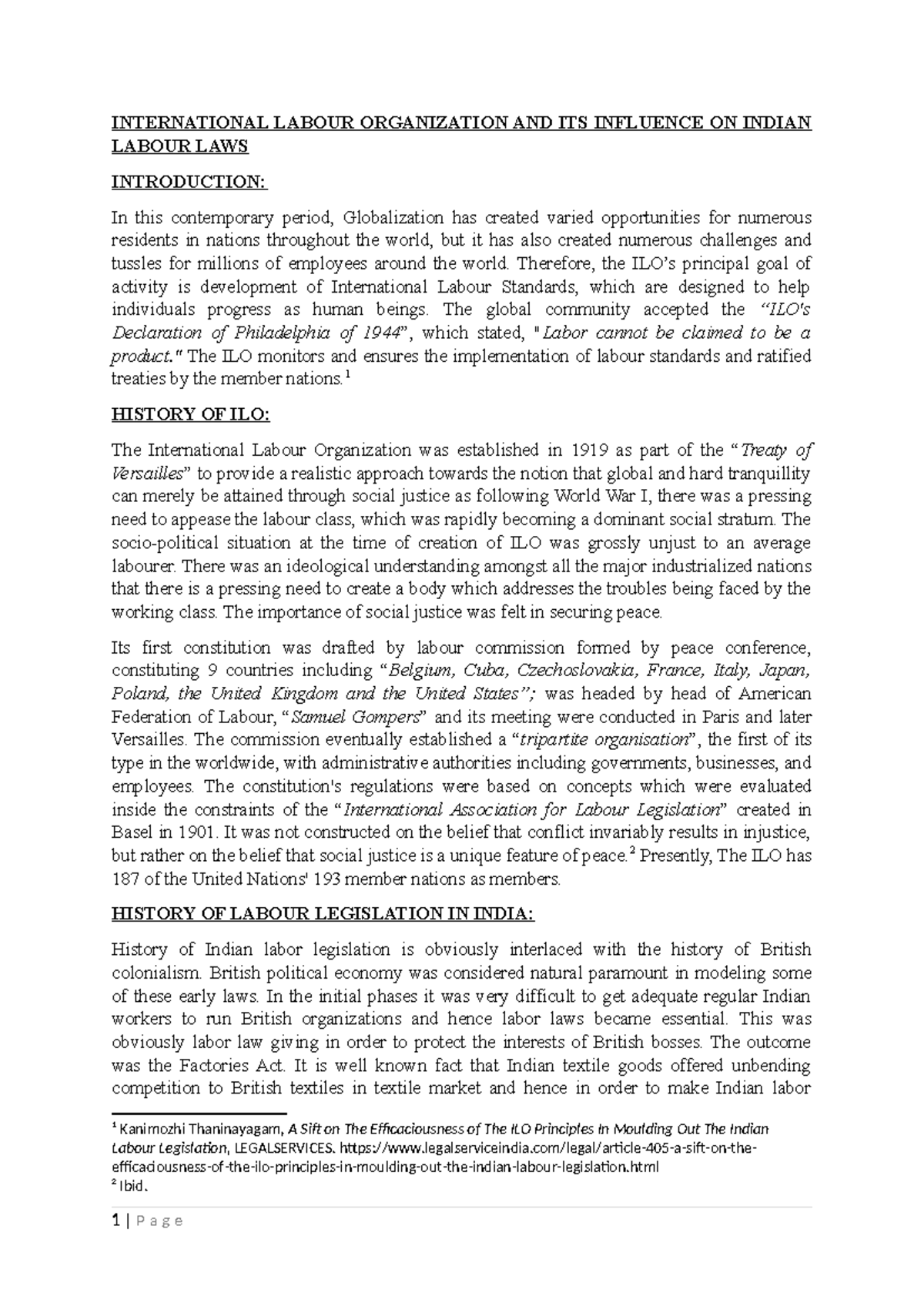 Influence of ILO on Indian Labour Laws: Historical Perspective and ...