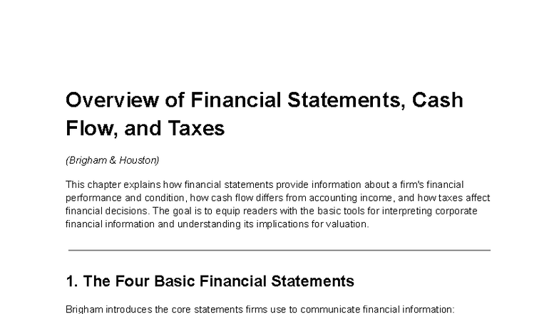 Overview of Financial Statements, Cash Flow, and Taxes - Overview of ...