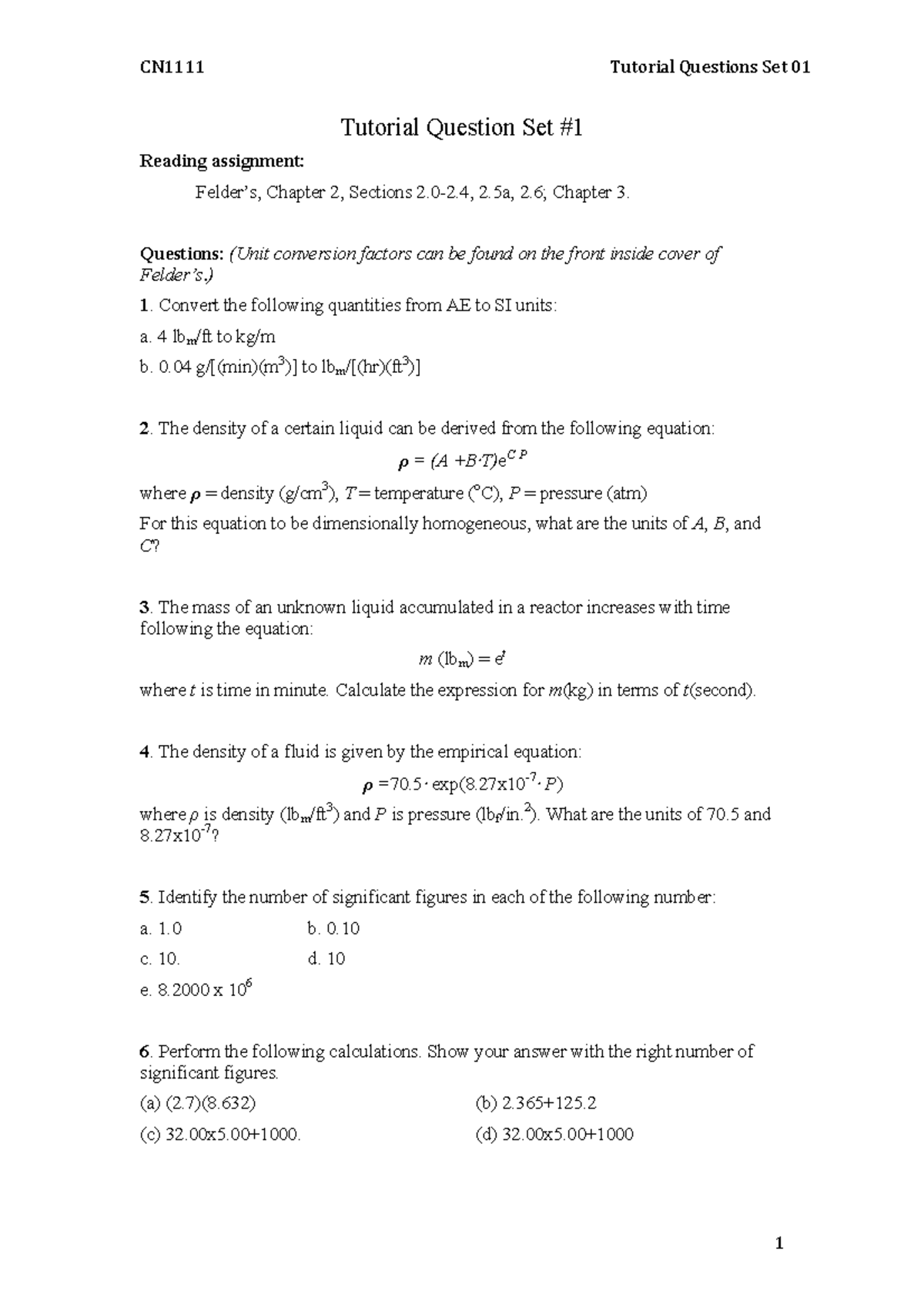 Tutorial Question Set 01 - CN1111 Tutorial Questions Set 1 Tutorial ...