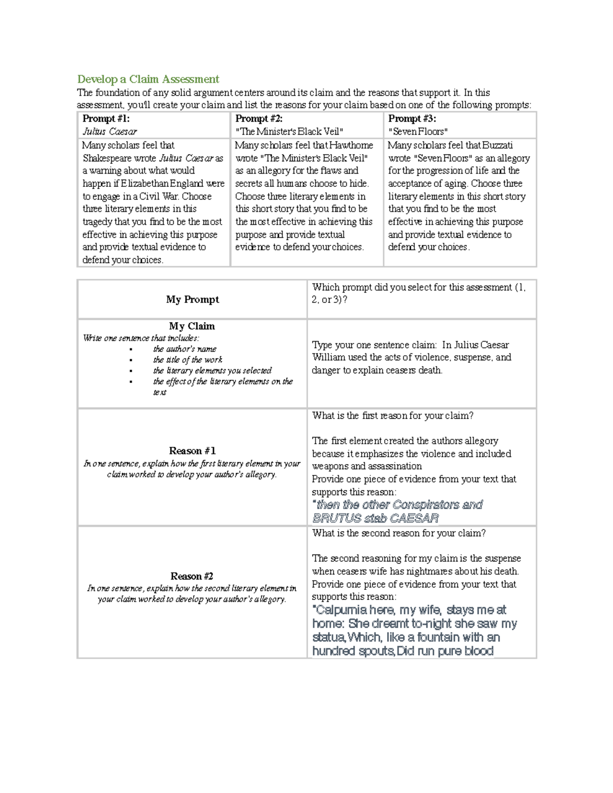 Develop a claim assess rubric - Develop a Claim Assessment The ...