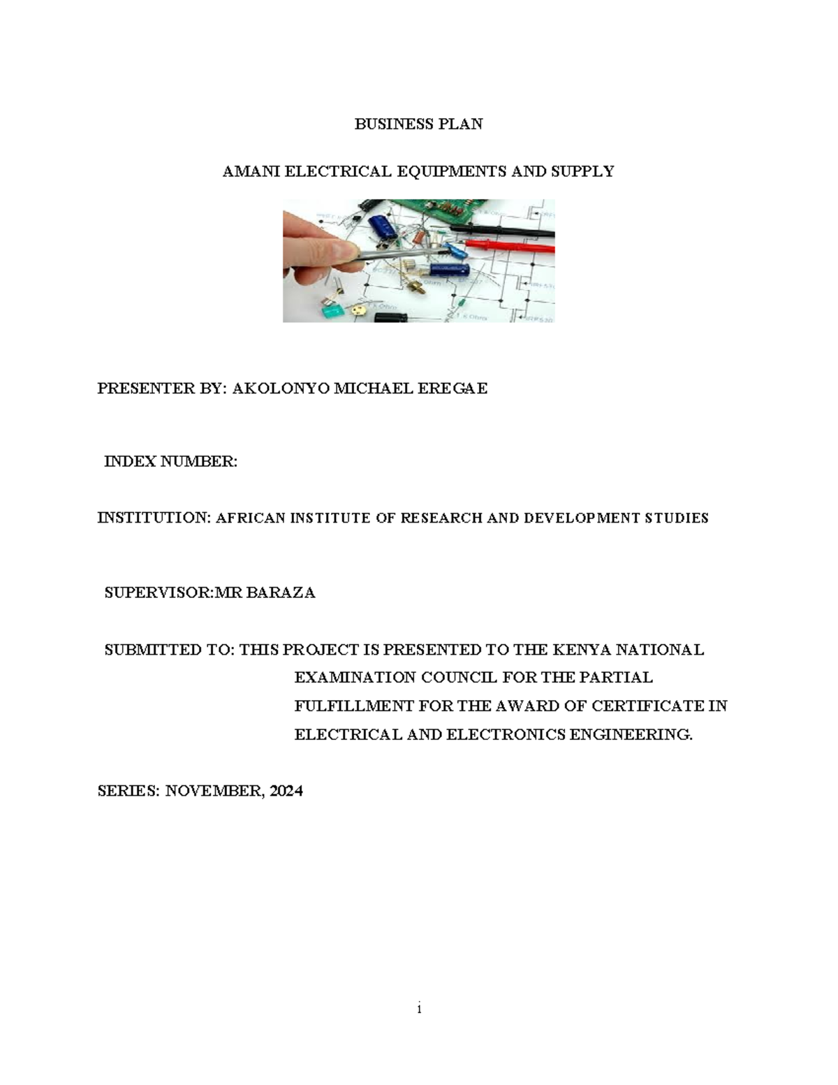 Electronics Business Plan for Amani Electrical Supplies (ENG 101) - Studocu