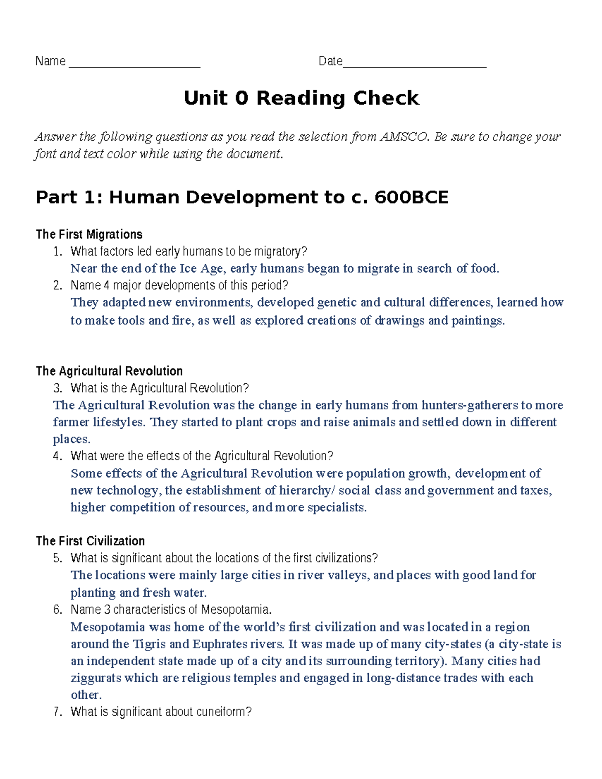 Amsco Unit 0 Complete Reading Check copy - Name ...
