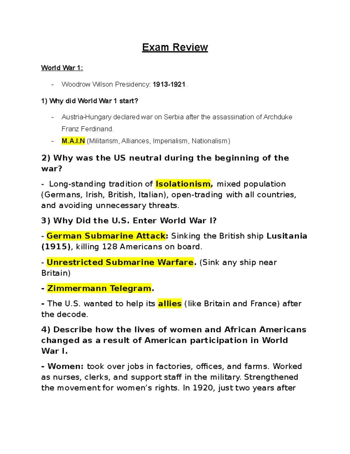 WWI & The Great Depression: Key Events and Policies Overview - Studocu