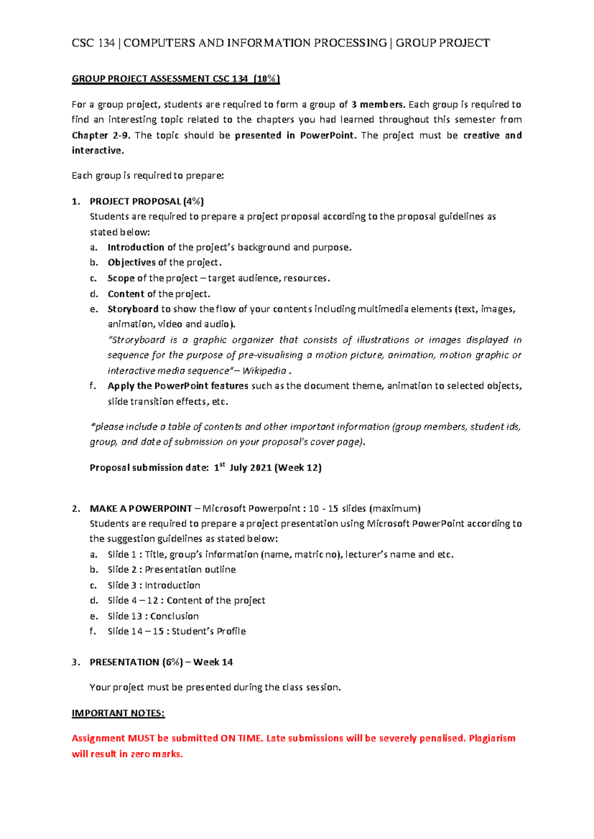 CSC134 Group Project June2021 - Computer & Information Processing - UiTM - Studocu