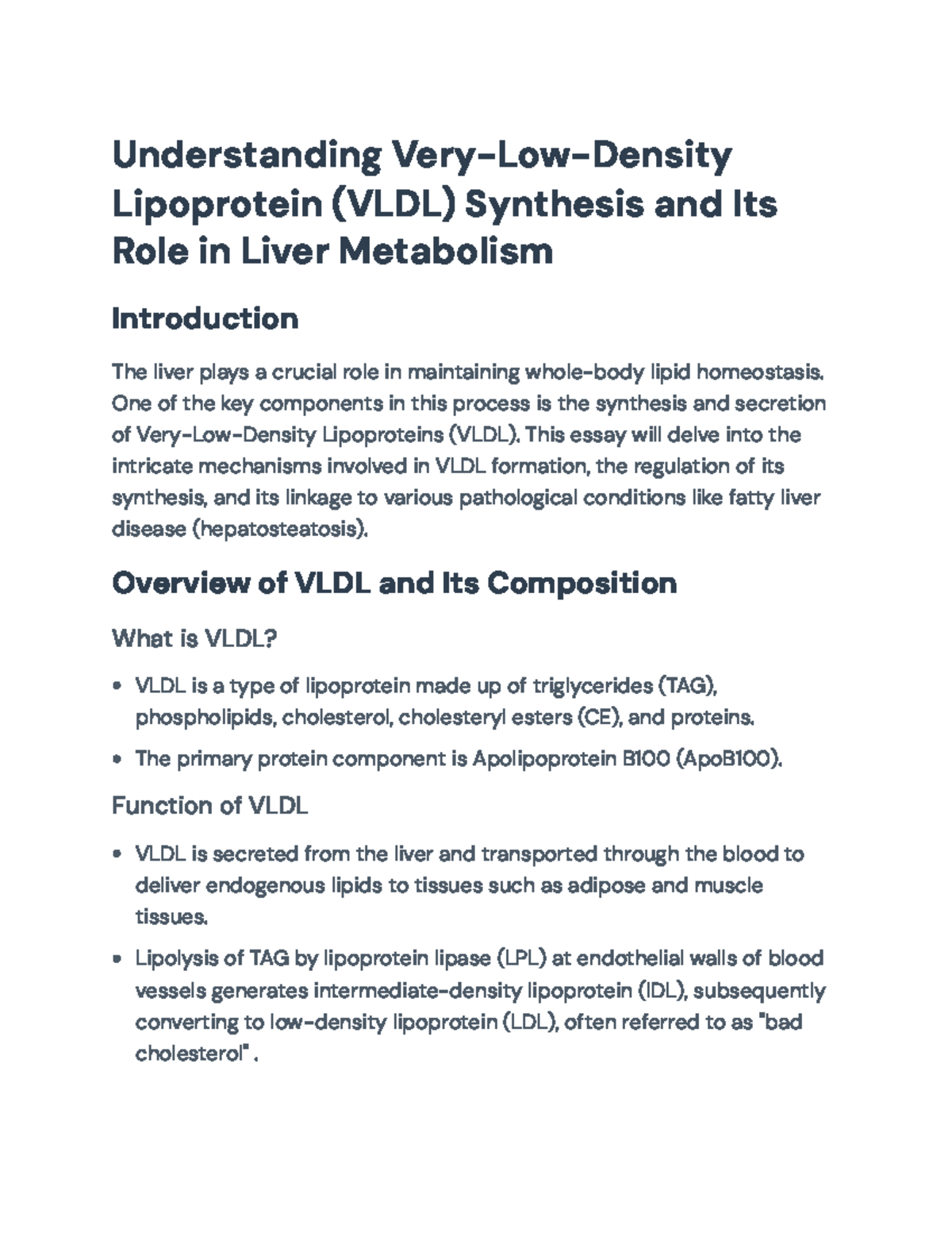 Understanding VLDL Synthesis and Its Impact on Liver Metabolism ...