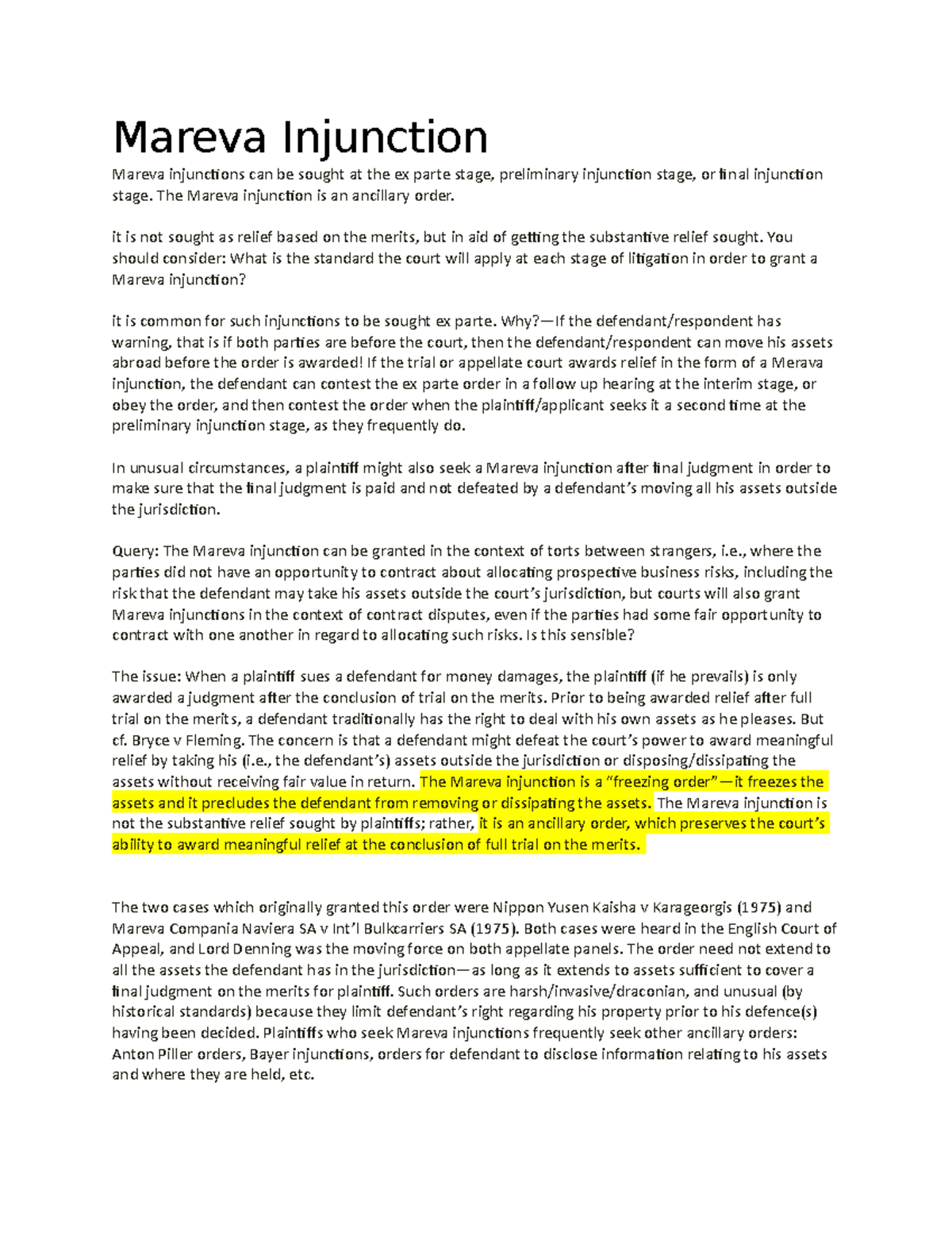 Mareva Injunction Analysis: Legal Framework and Implications - Studocu
