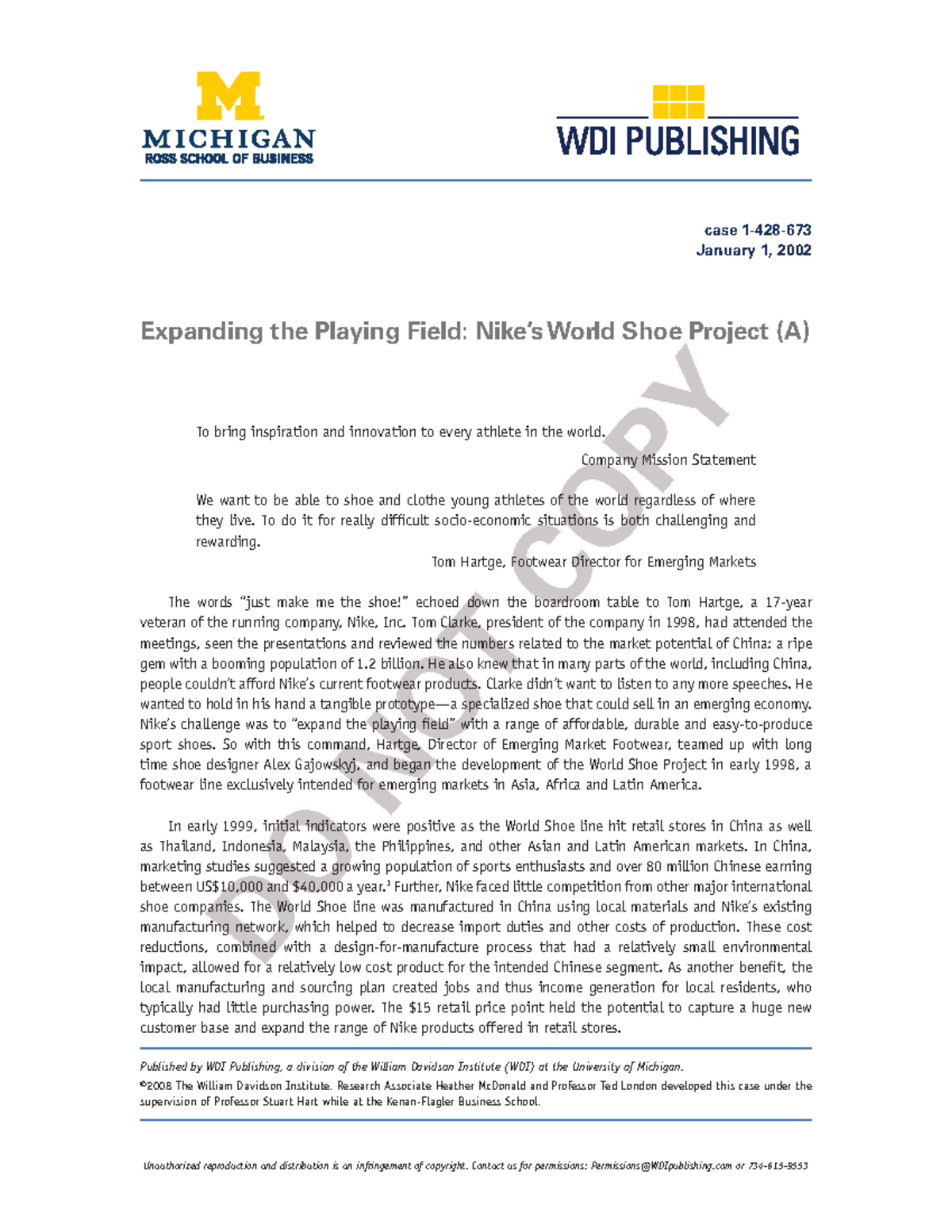 Case Study: Nike's World Shoe Project (A) - Expanding Market Access ...