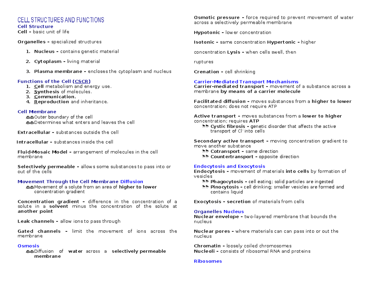 3 Cell Structures Functions converted - CELL STRUCTURES AND FUNCTIONS Cell Structure Cell ...