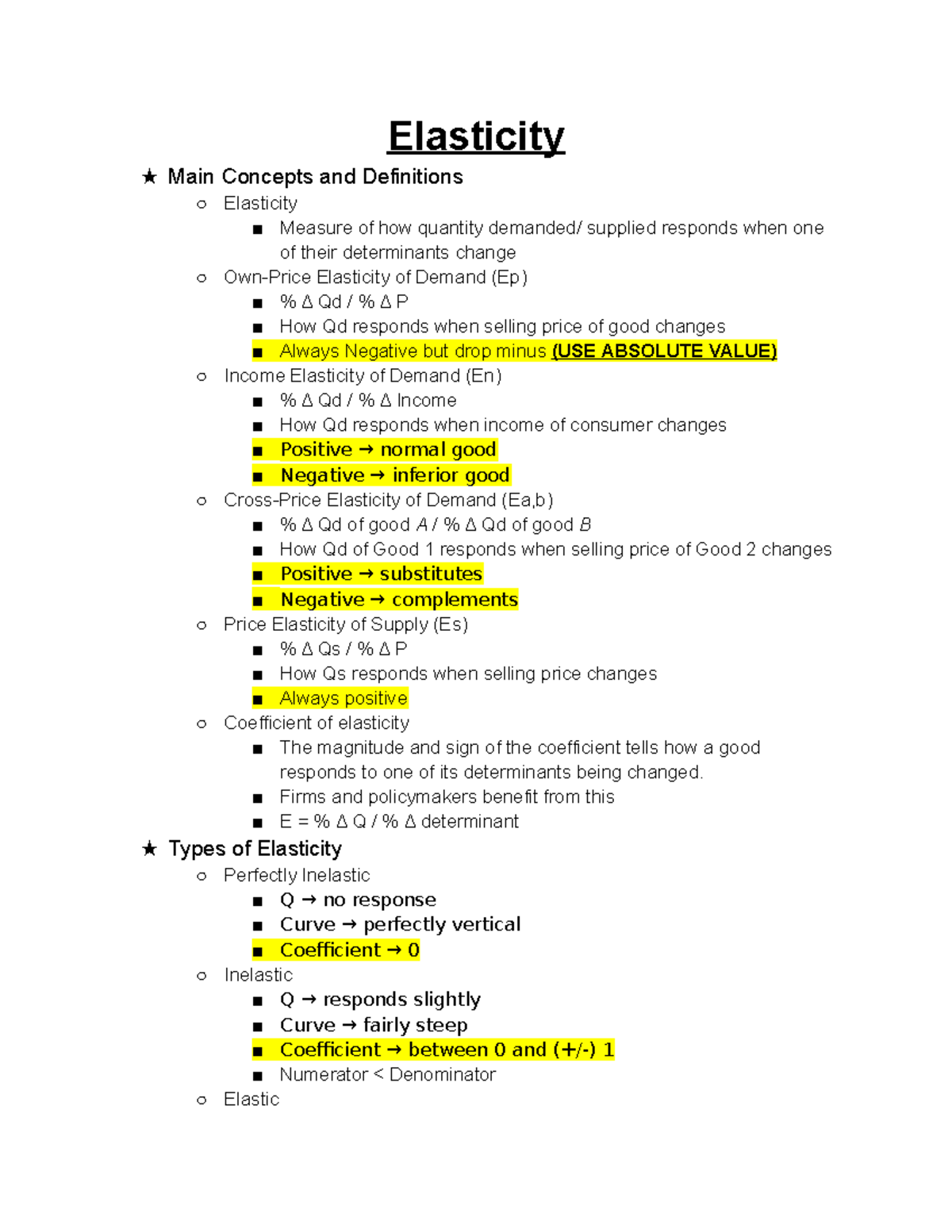 [Textbook Notes] CH - Econ notes - Elasticity ★ Main Concepts and ...