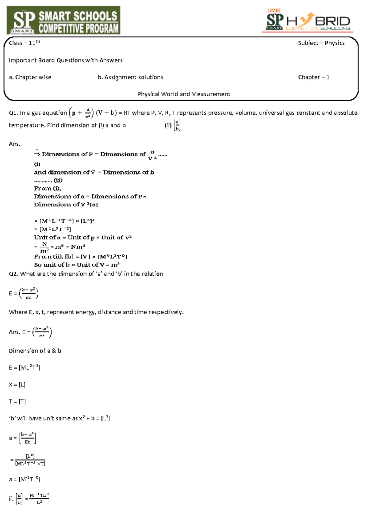 Class 11 Physics Important Board Questions on Units & Measurements ...