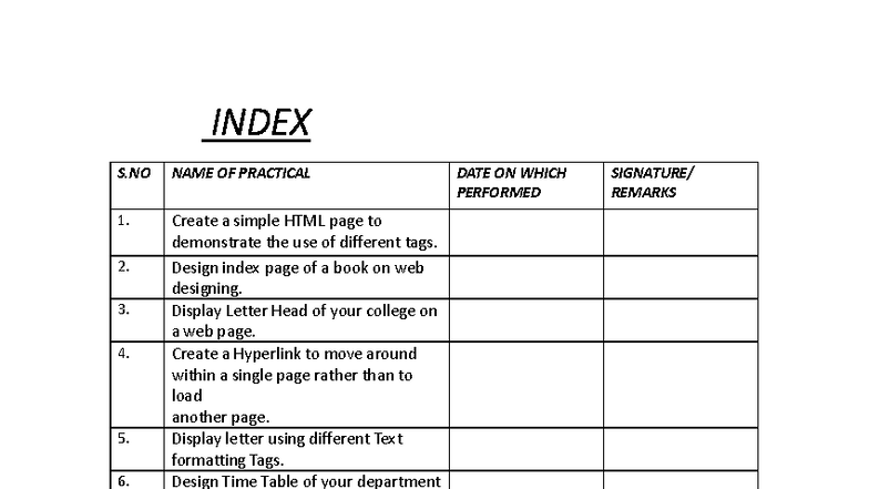 WD - Practical Exercises on HTML Page Design - Studocu