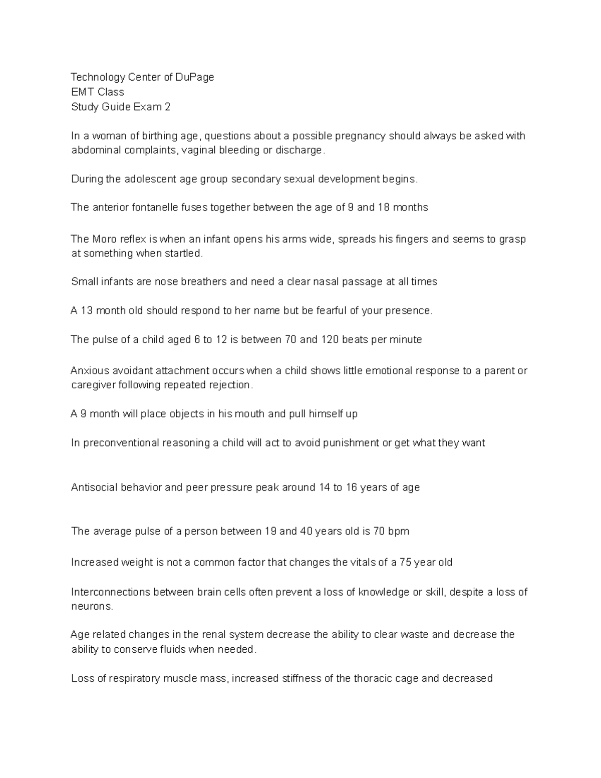 EMT Class Study Guide for Exam 2: Key Concepts & Vital Signs - Studocu