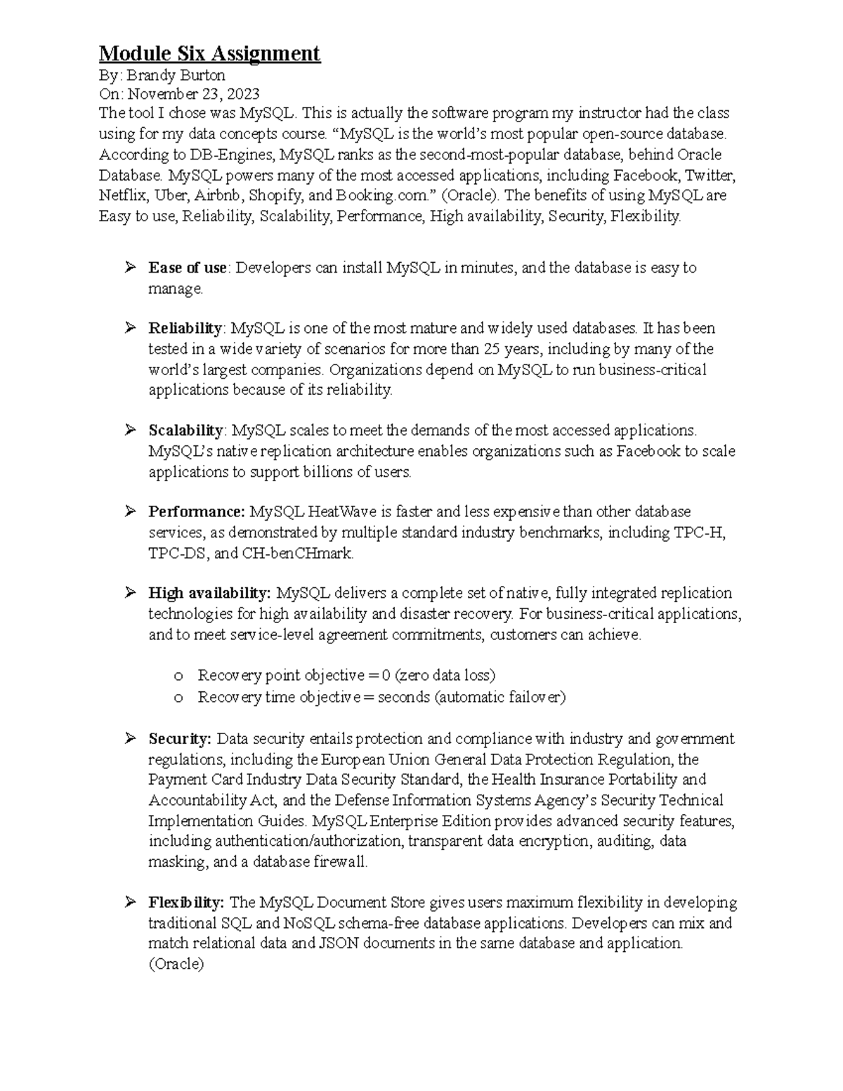 Module Six Assignment - By: Brandy Burton On: November 23, 2023 The ...