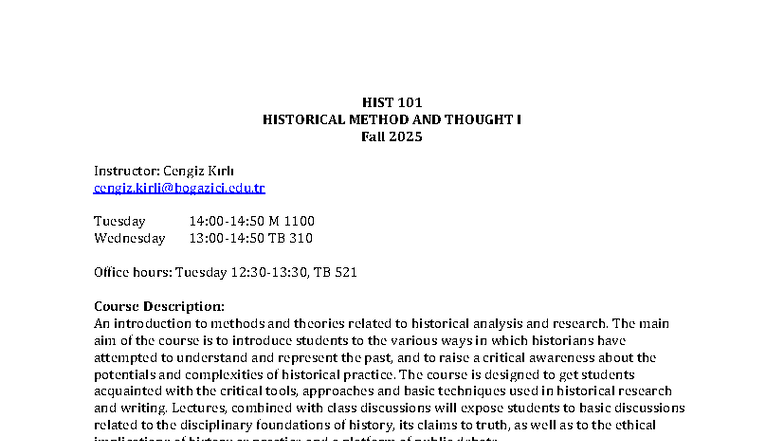 HIST 101 Historical Method & Thought I Syllabus - Fall 2025 - Studocu