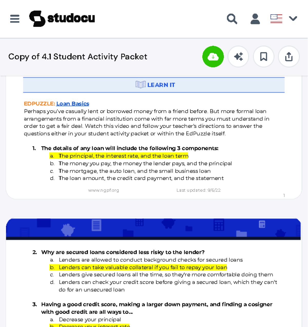 4.1 Student Activity Packet: Understanding Loans and Credit Basics ...
