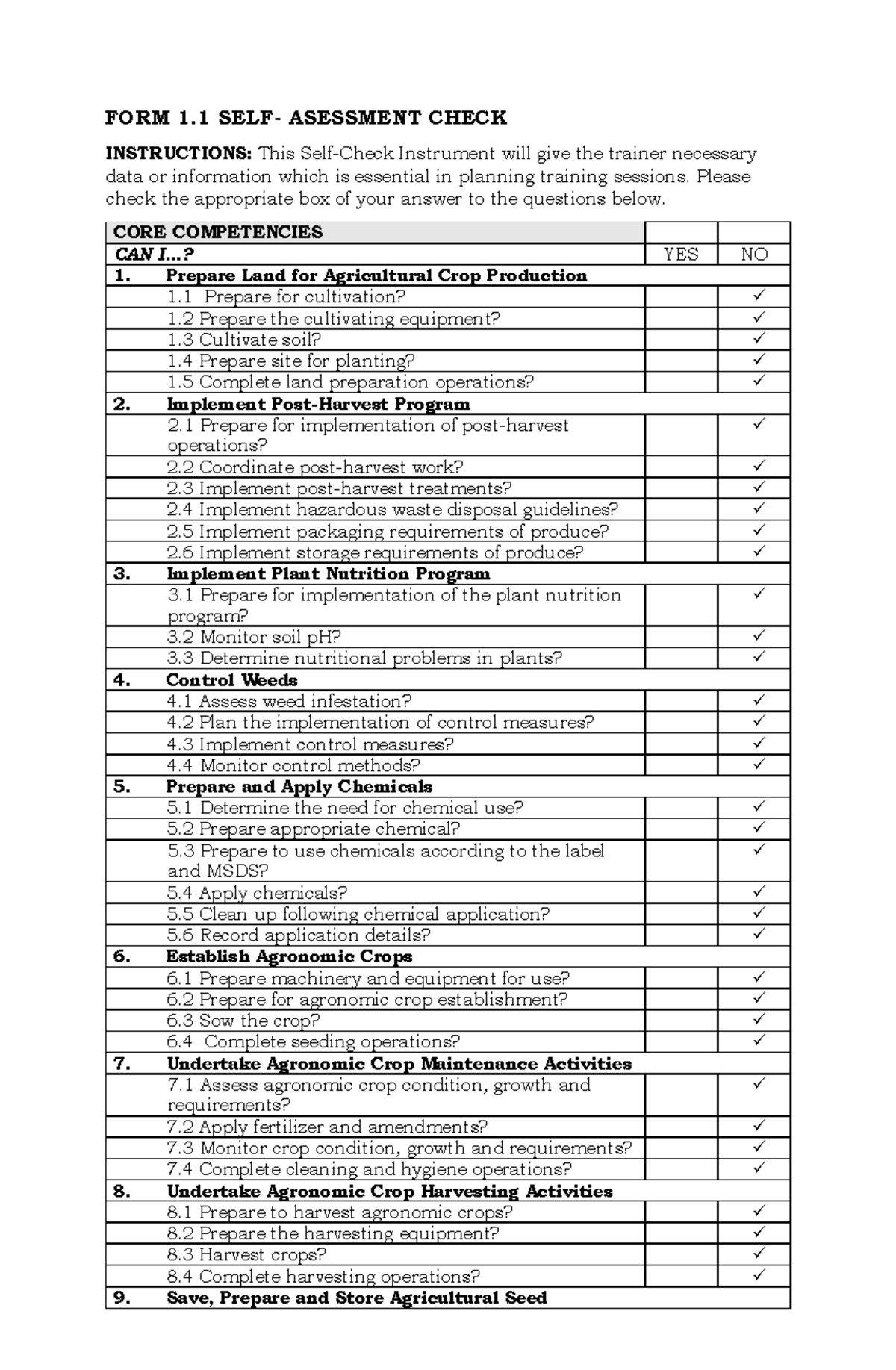 Self-Assessment-Check - FORM 1 SELF- ASESSMENT CHECK INSTRUCTIONS: This Self-Check Instrument ...