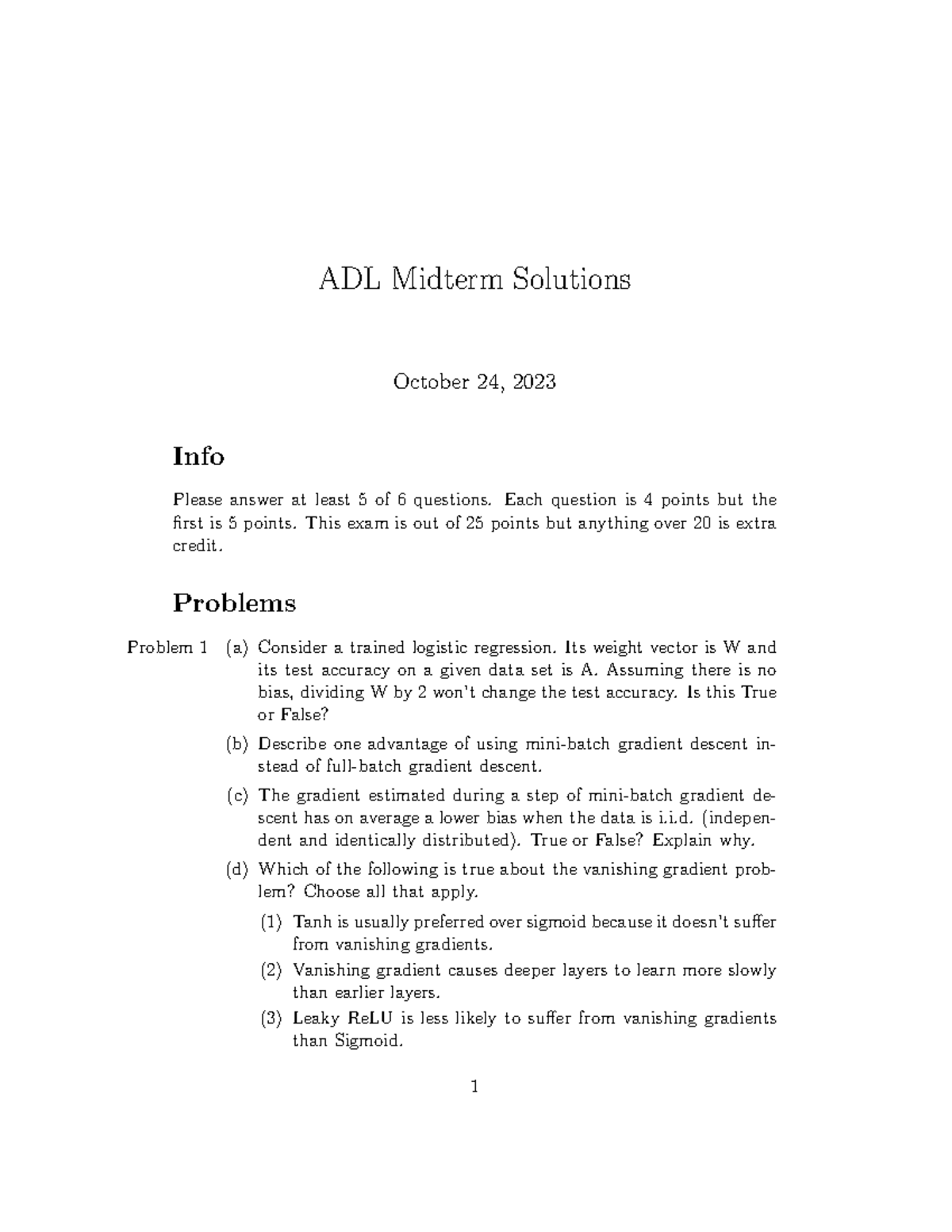 ADL Midterm Solutions - Neural Network Concepts and Problems - Studocu