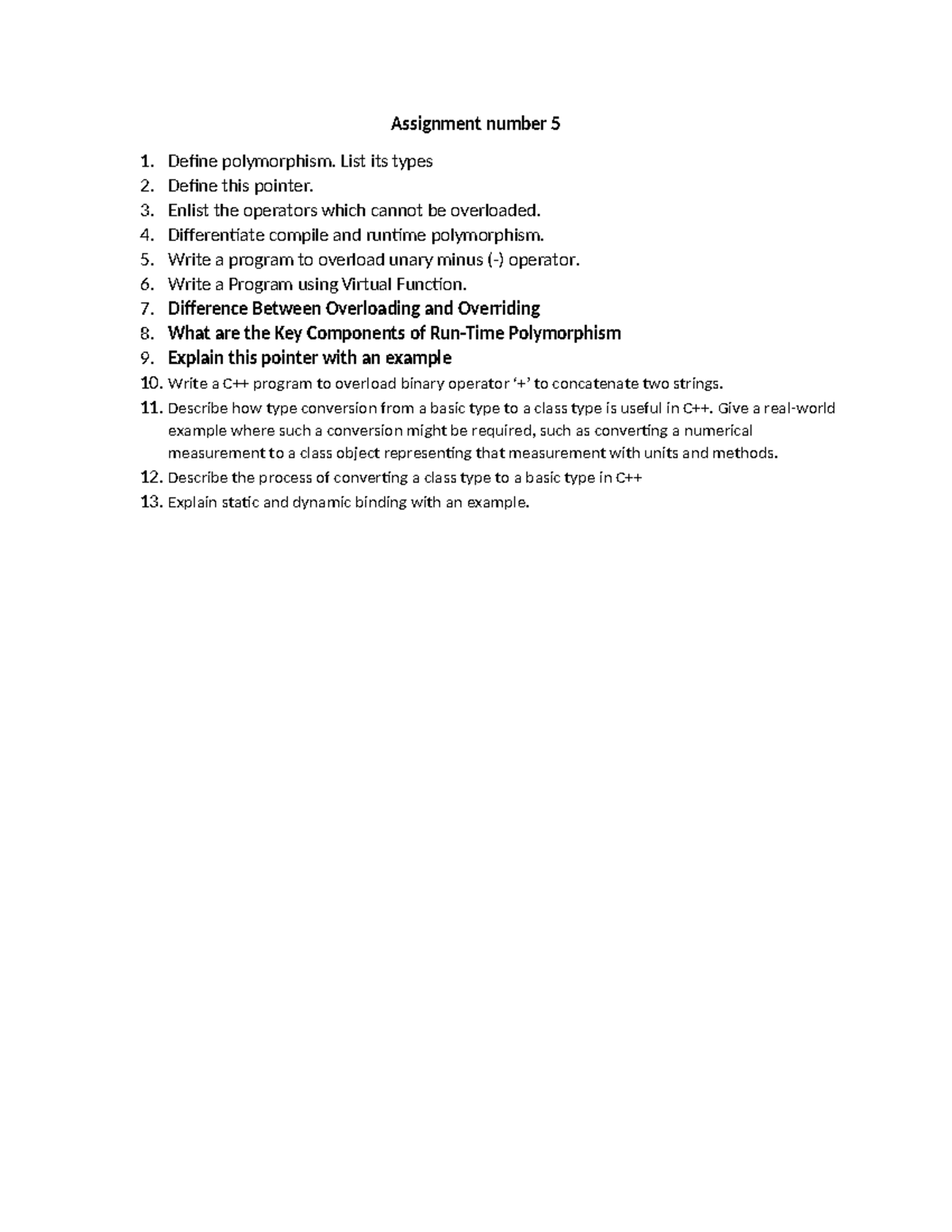 Assignment number 5 OOP - Assignment number 5 1. Define polymorphism ...
