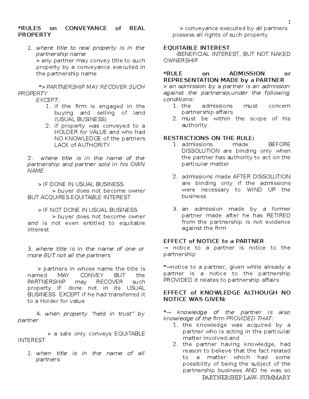Partnership Law Review: Key Principles & Rules - Part 3 - Studocu