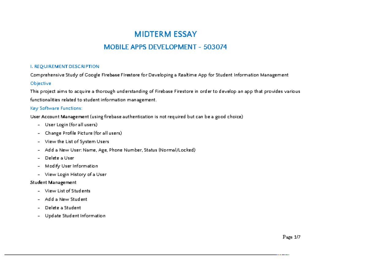 MIDTERM ESSAY: MOBILE APP DEV 503074 - GOOGLE FIRESTORE STUDY - Studocu