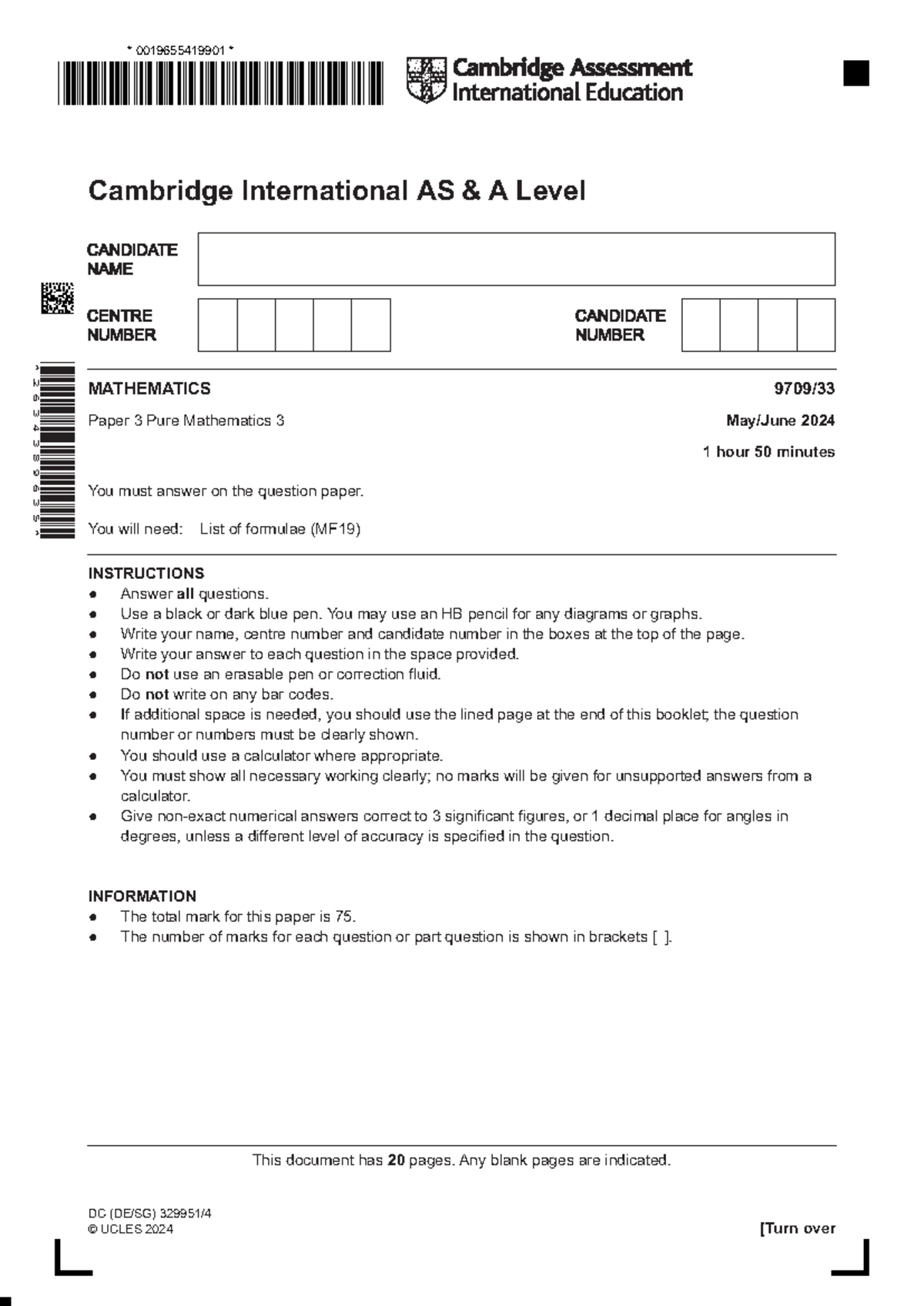9709 S24 QP 33 - A2 Mathematics Question Paper May/June 2024 - Studocu