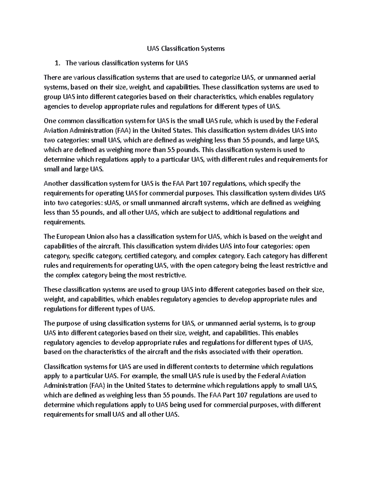 UAS Classification Systems: Understanding Frameworks and Categories ...