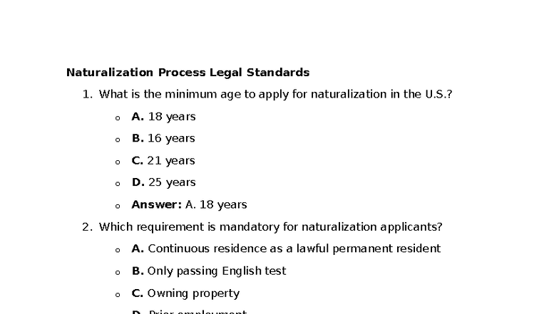 Naturalization Process Legal Standards: Key Requirements & Oaths - Studocu
