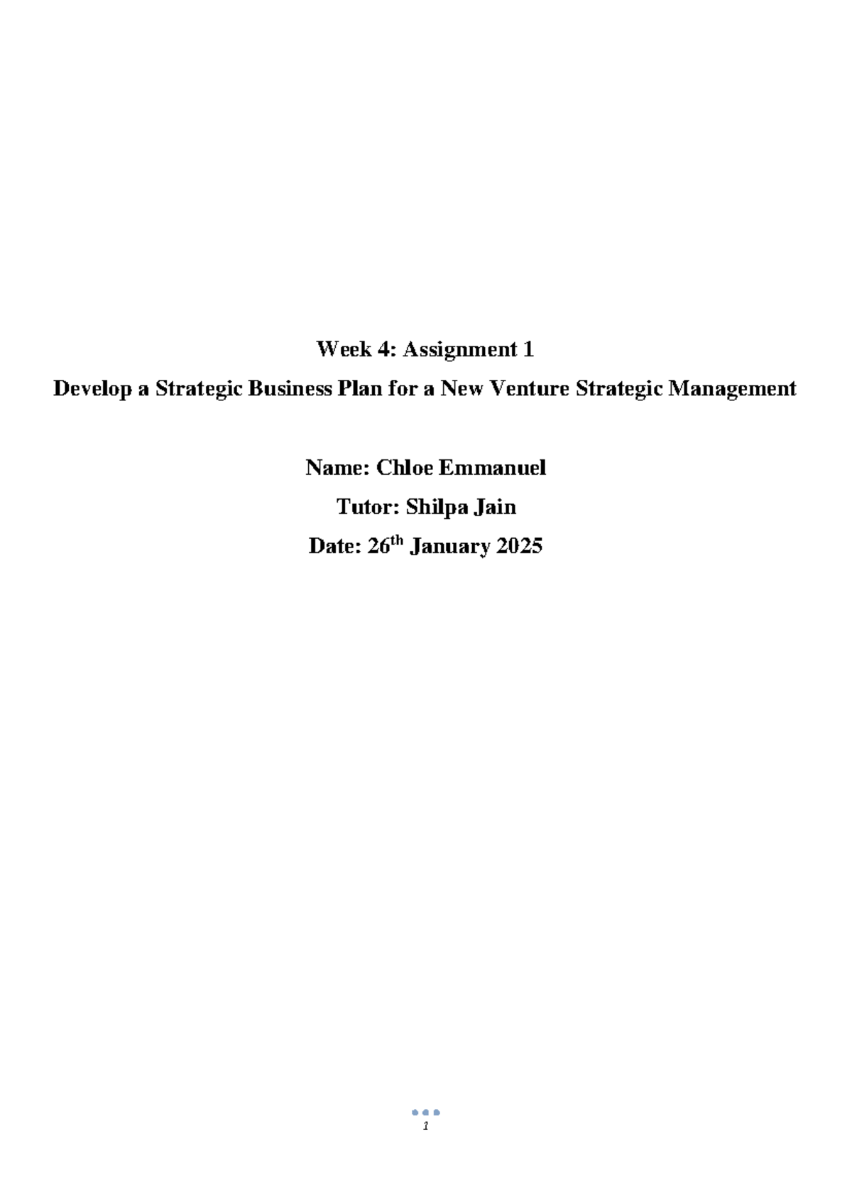 Strategic Management Assignment 1 Developing A Business Plan For