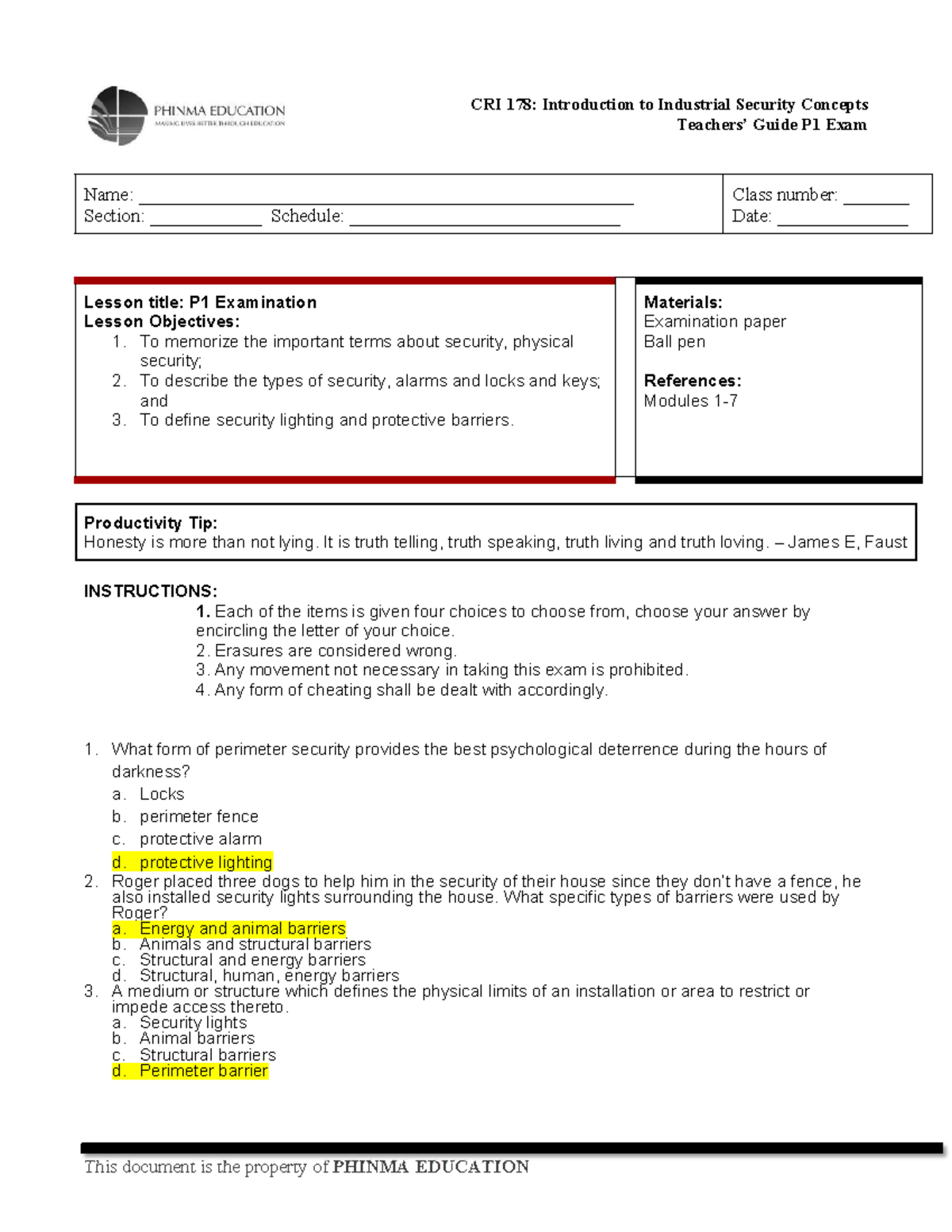 P1 EXAM CRI 178 - Comprehensive Review of Security Concepts - Studocu
