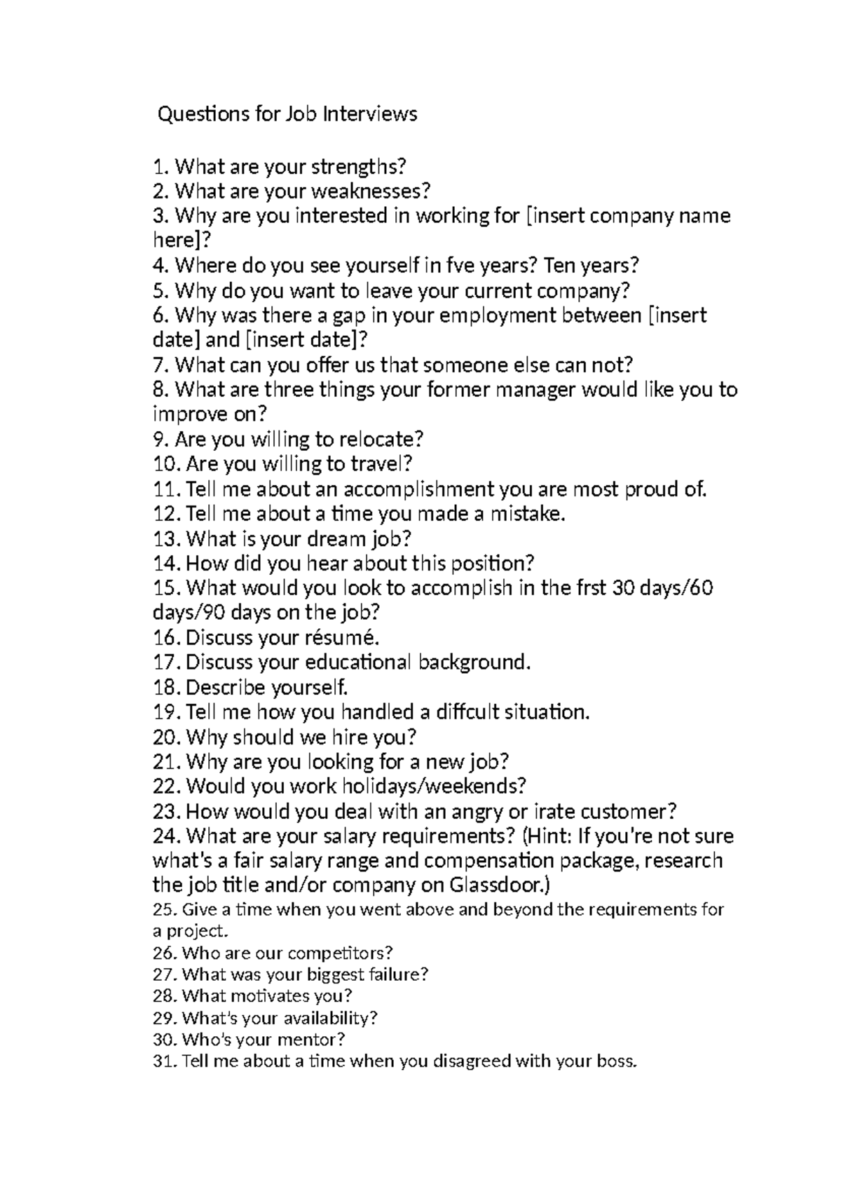 Job Interview Questions and Tips for Success - Studocu