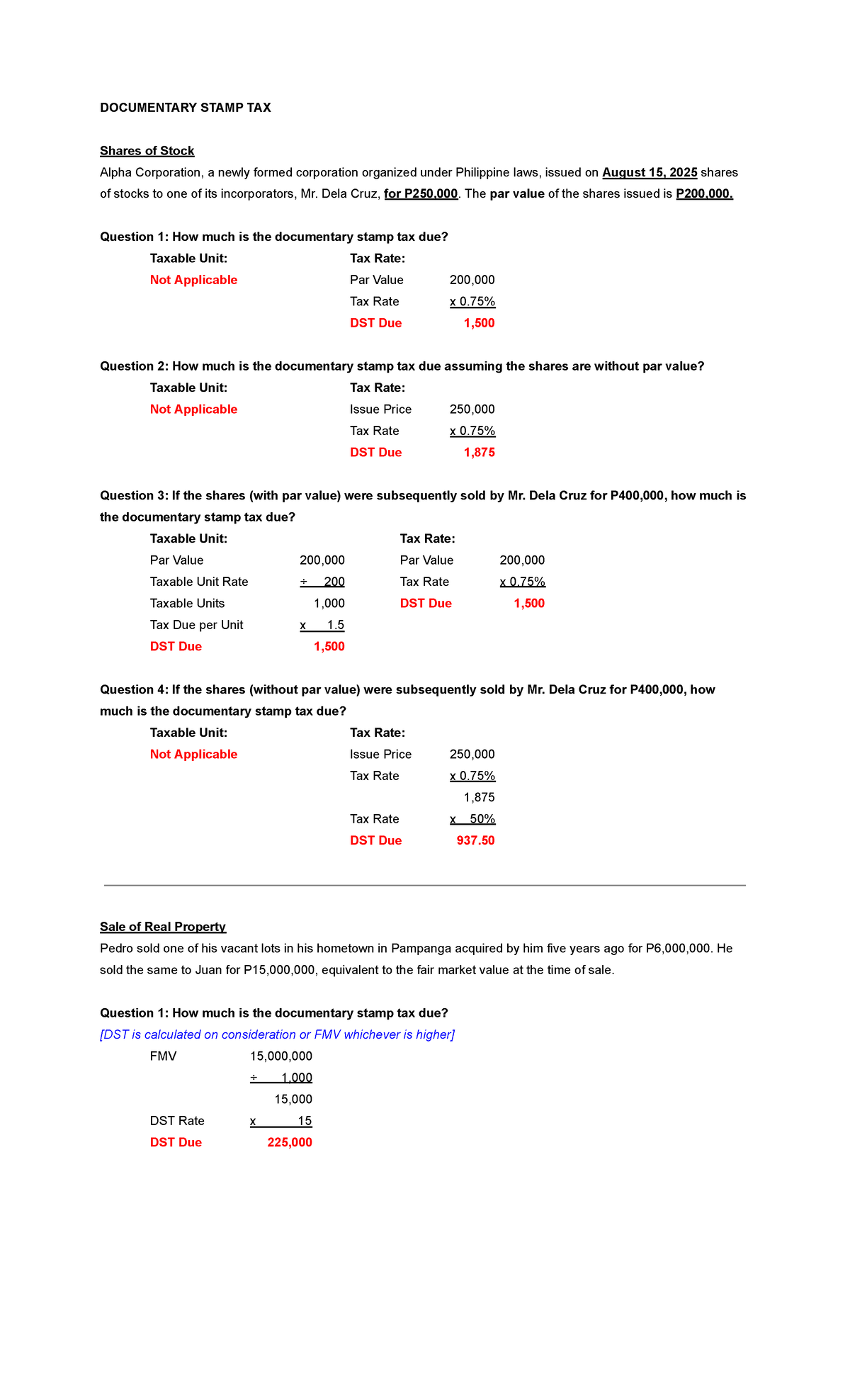 Documentary Stamp Tax Analysis for Shares and Senior Citizen Privileges ...