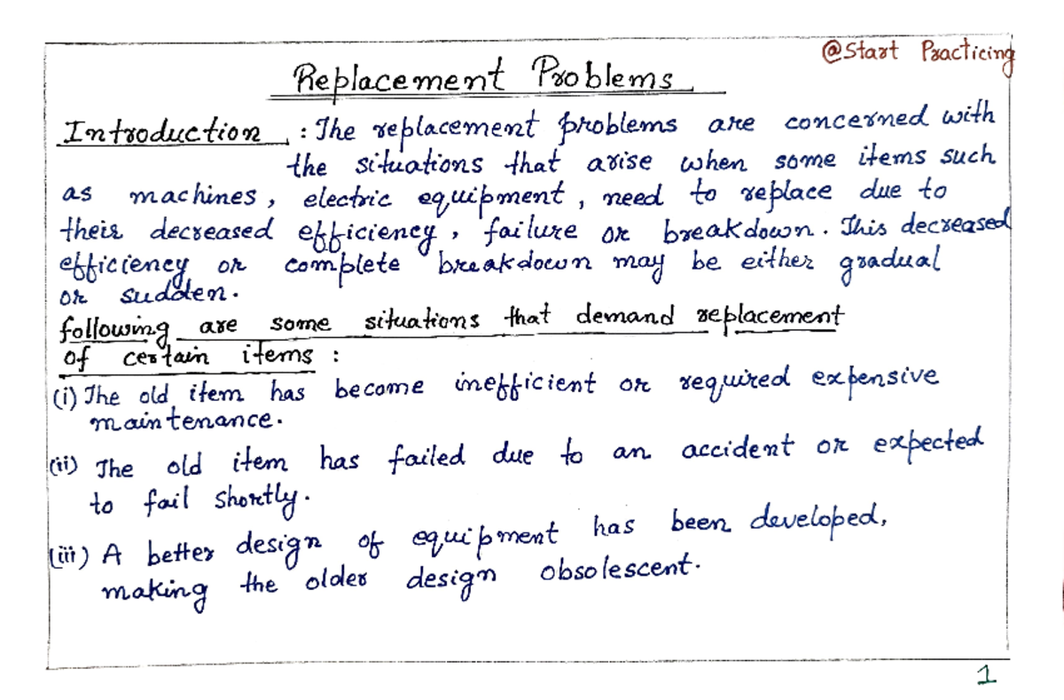 Replacement Problems in Operations Research (OR 101) - Study Notes ...