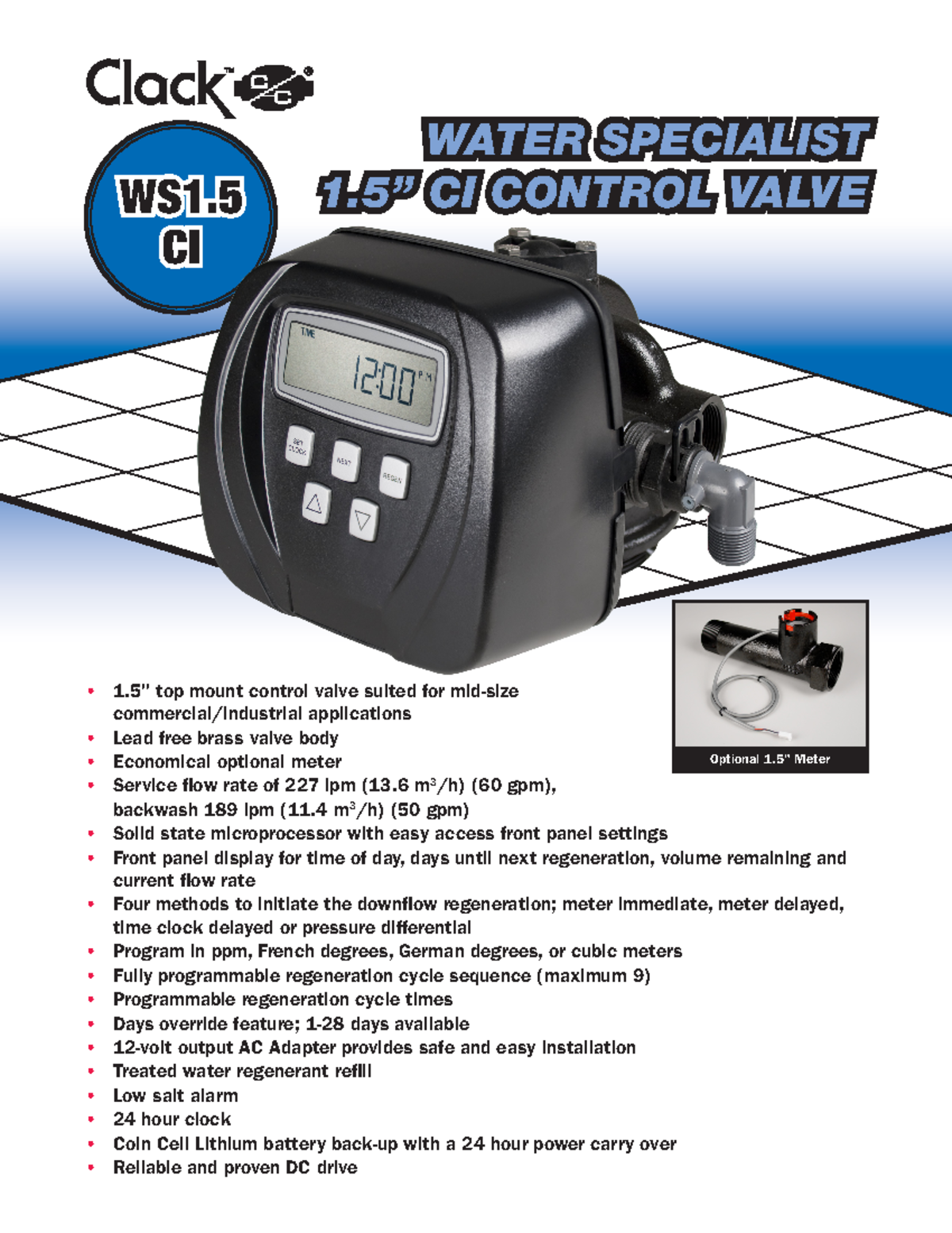 Clack WS1 - 1.5" CI Control Valve Specifications and Details - Studocu