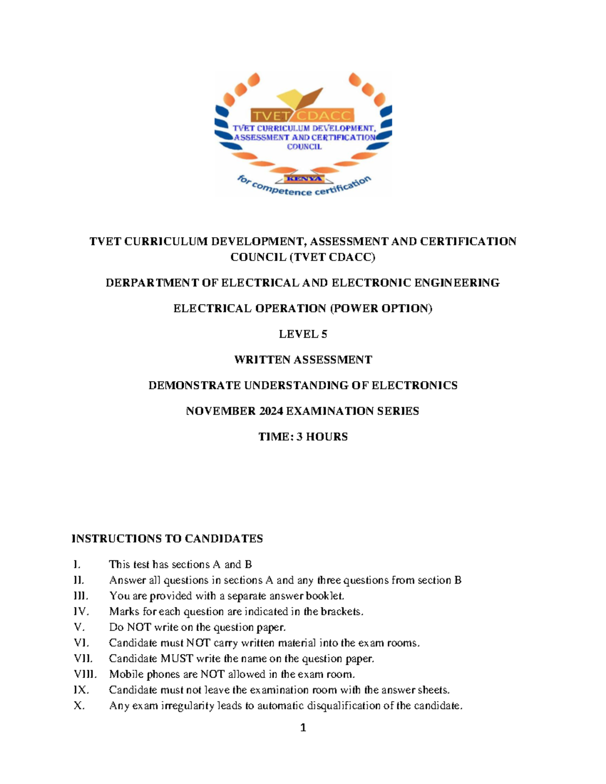 CEE L5 Electronics Final Exam: Understanding Electronics Concepts - Studocu
